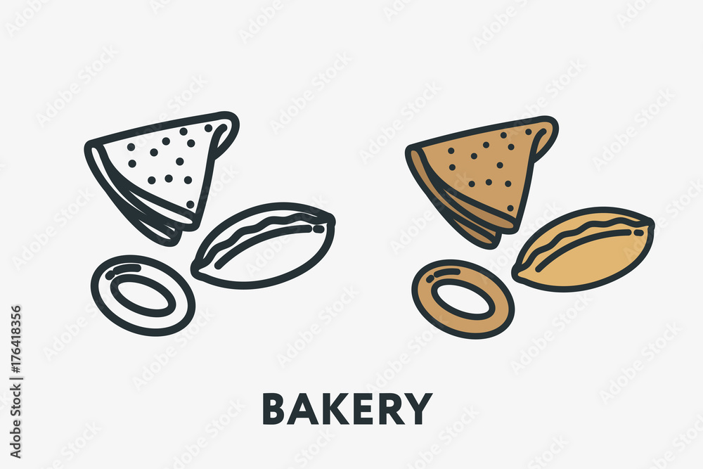 Rye Bread Loaf Bakery Bun Toast Minimal Flat Line Outline Colorful and ...