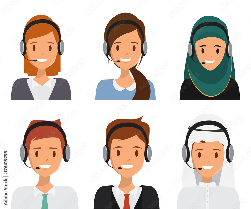 call center people team work. customer service character. illustration ...