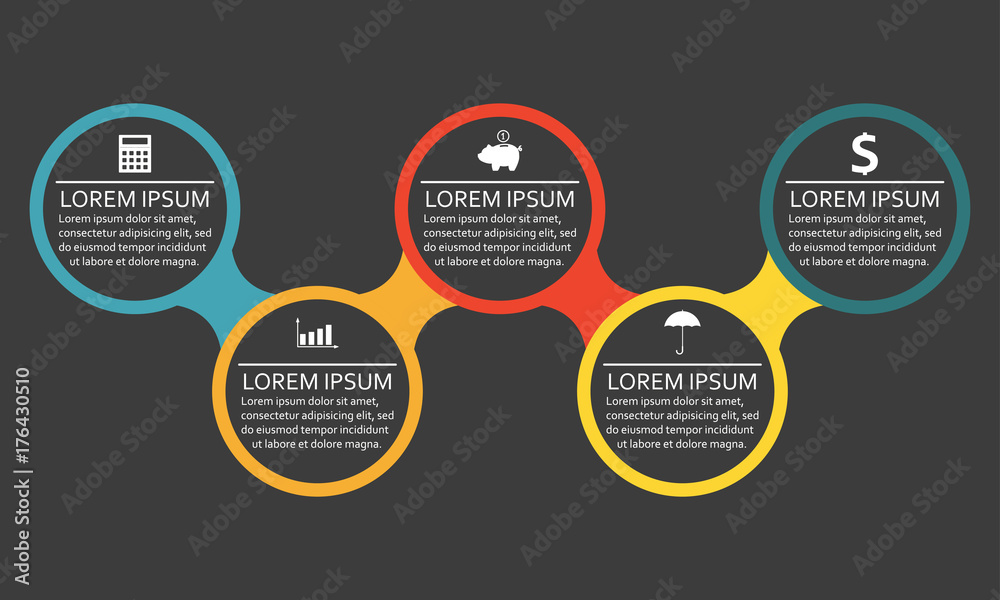 Infographics template with 5 steps, options, stages or levels. Vector ...