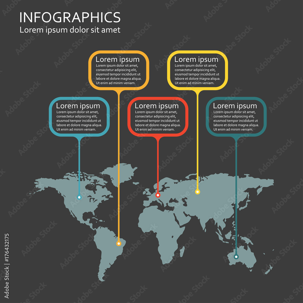 World map infographics template with pointers. Country infographic ...