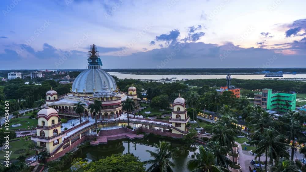 Hare Krishna temple in Mayapur, Bengal, sunset 4k time-lapse, Srila ...