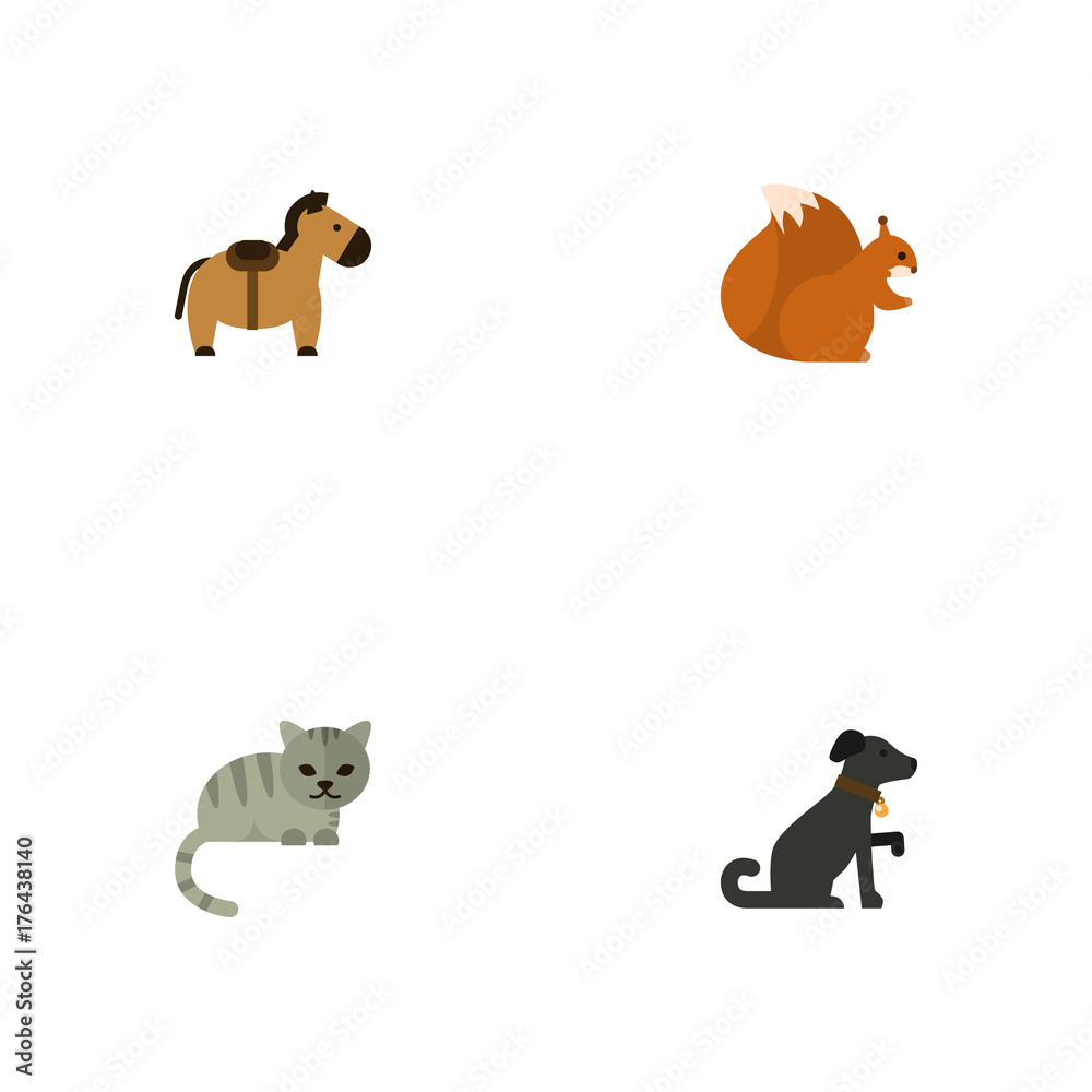 Flat Icons Pony, Hound, Chipmunk And Other Vector Elements. Set Of ...