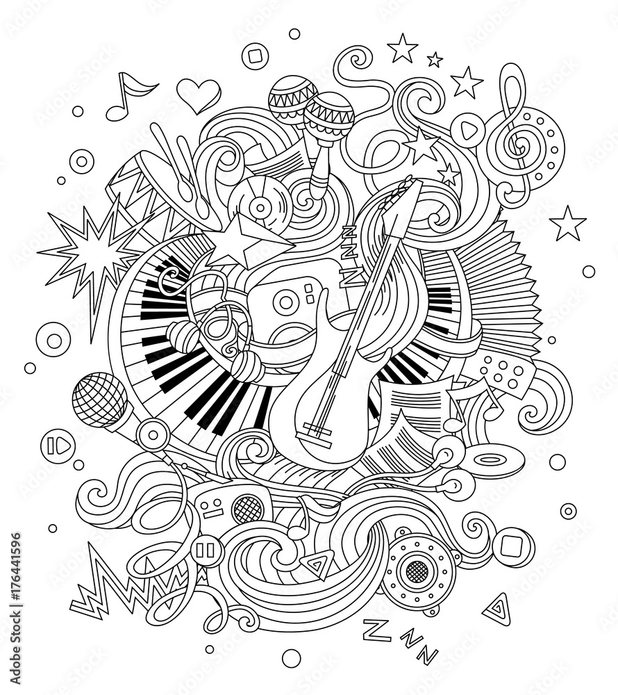 Abstract Music Background, Collage with musical instruments. Hand ...