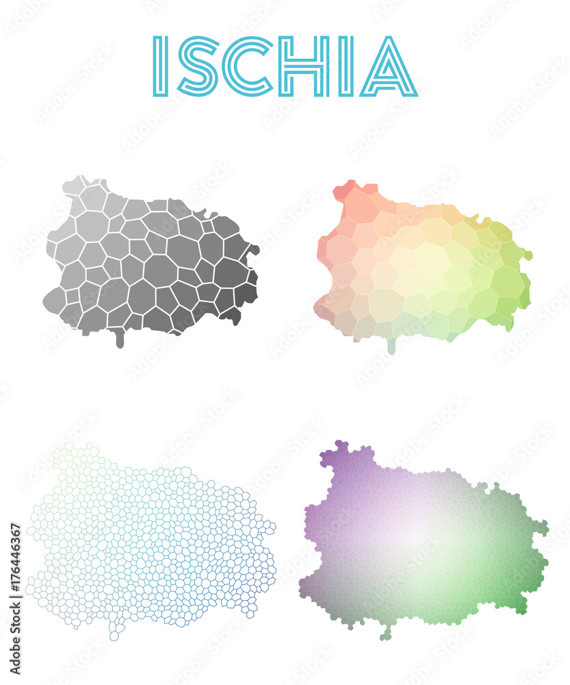 Ischia polygonal island map. Mosaic style maps collection. Bright ...