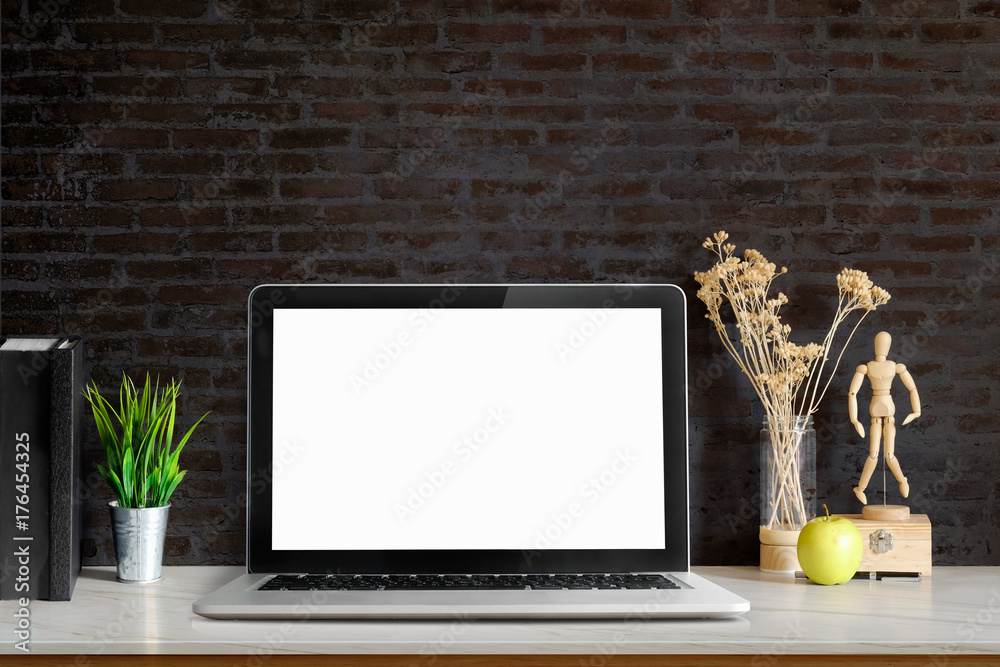Stylish workplace mockup. home office workspace with laptop computer ...