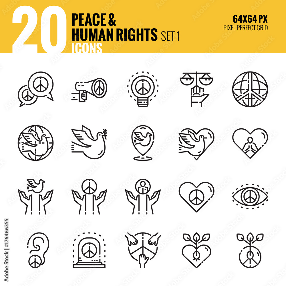 Peace and Human Rights icon set1. Flat thin line icons design. vector ...