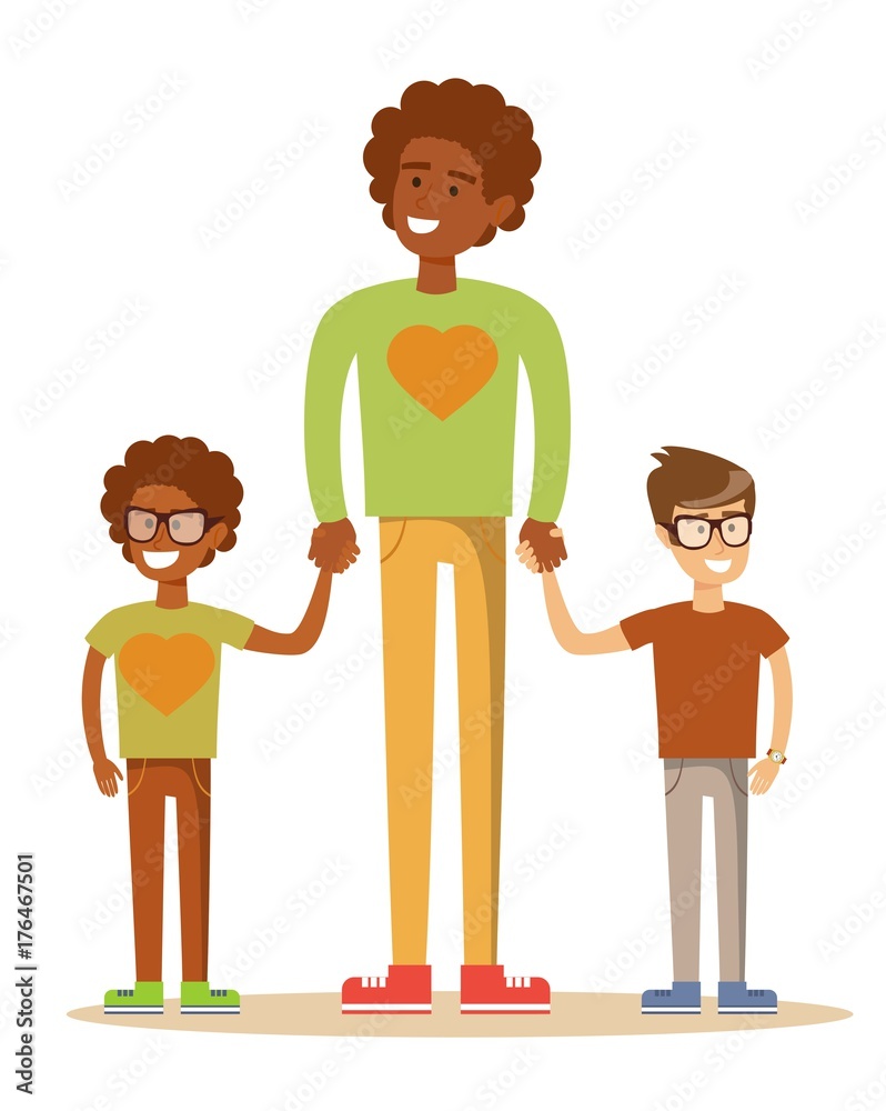 3 brothers isolated on white. Brotherly love. Stock vector illustration ...