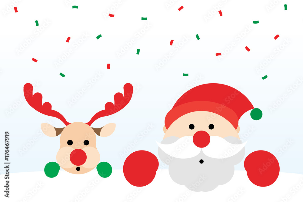 Christmas time santa claus and rudolph red nose reindeer with 2D vector ...