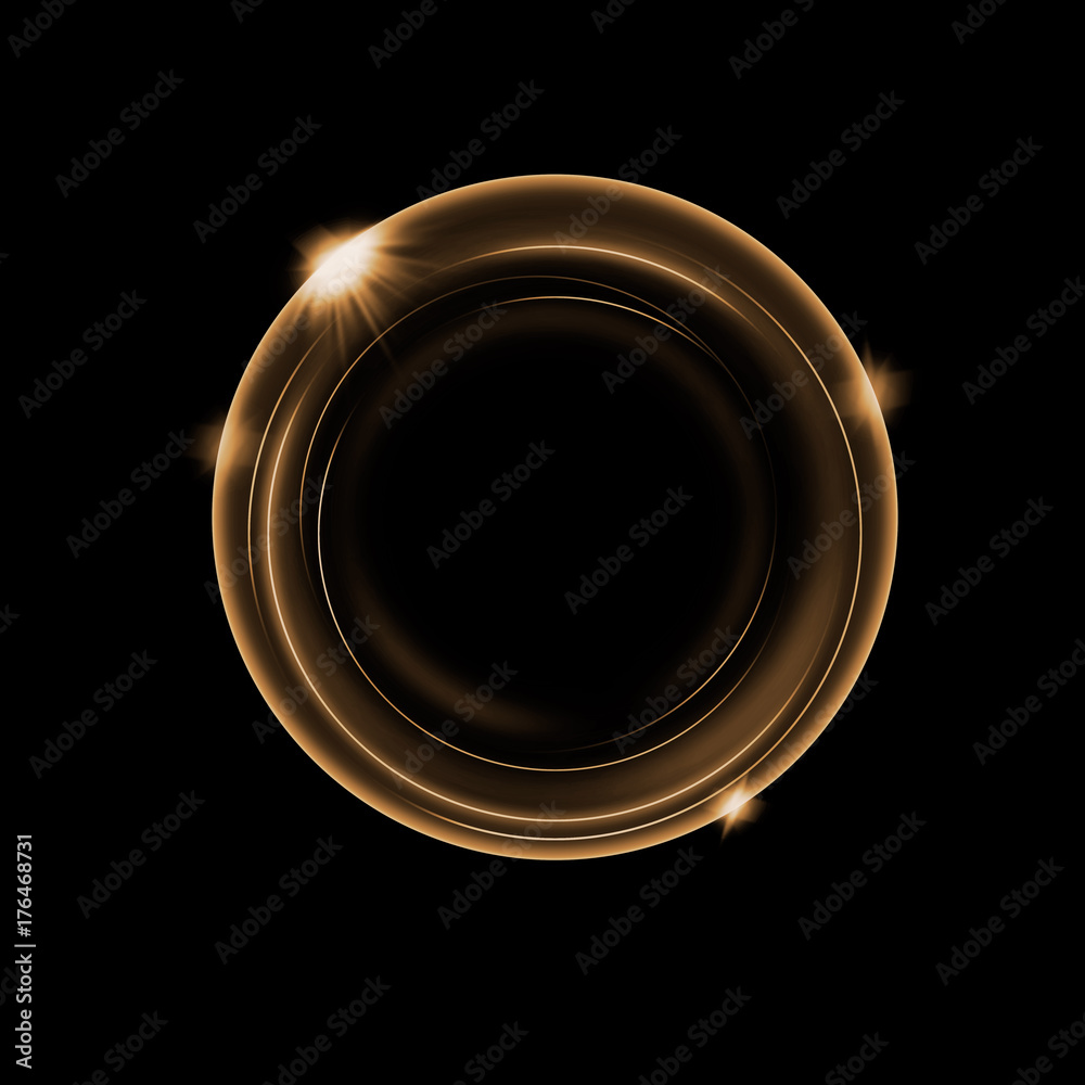 Abstract gold lighting luxury circle design with glitter effect on dark ...