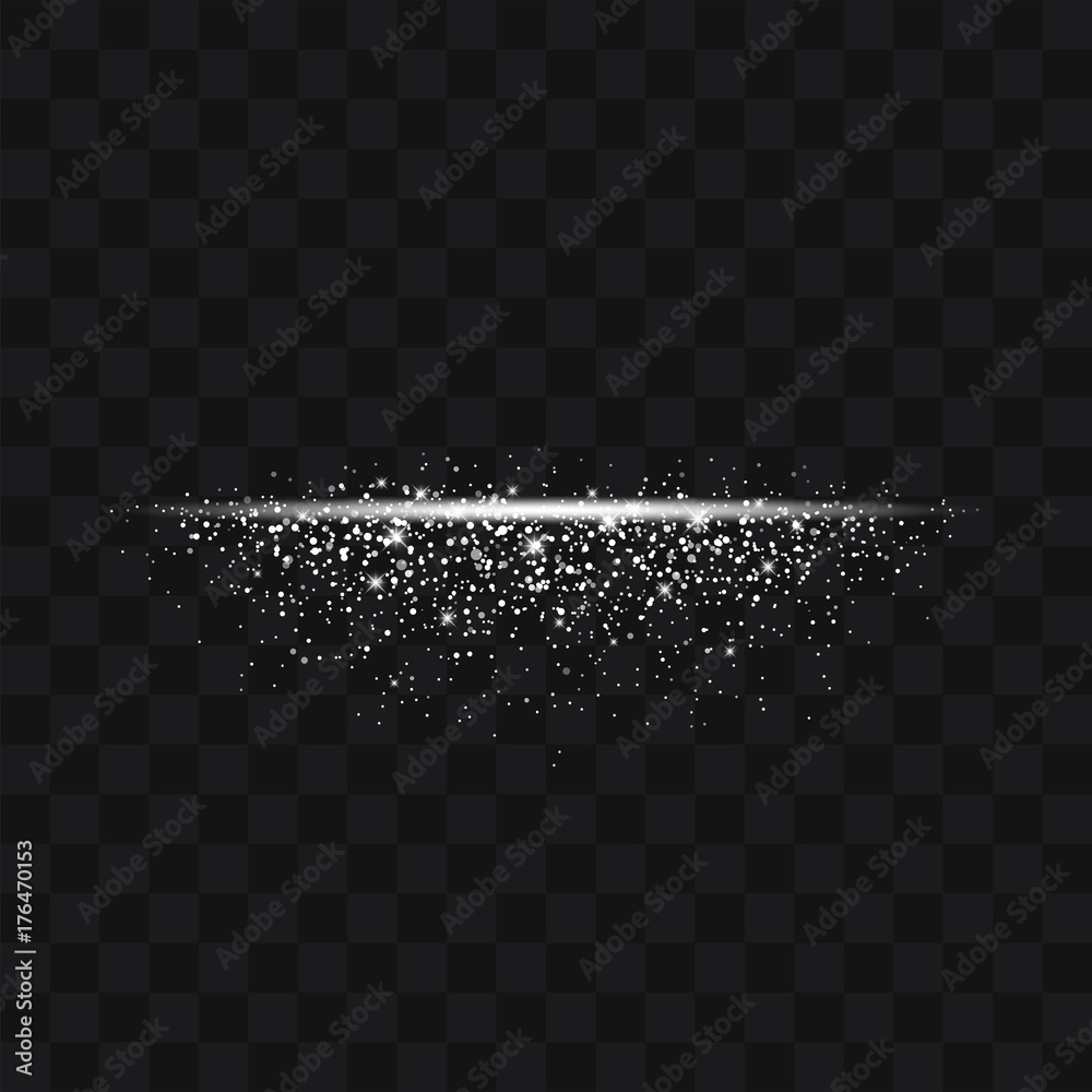 Vector white glitter trail particles background effect for luxury greeting rich card. Sparkling ...