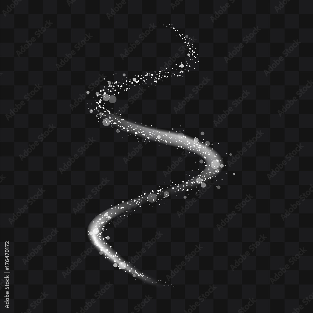 Vector white glitter trail particles background effect for luxury greeting rich card. Sparkling ...