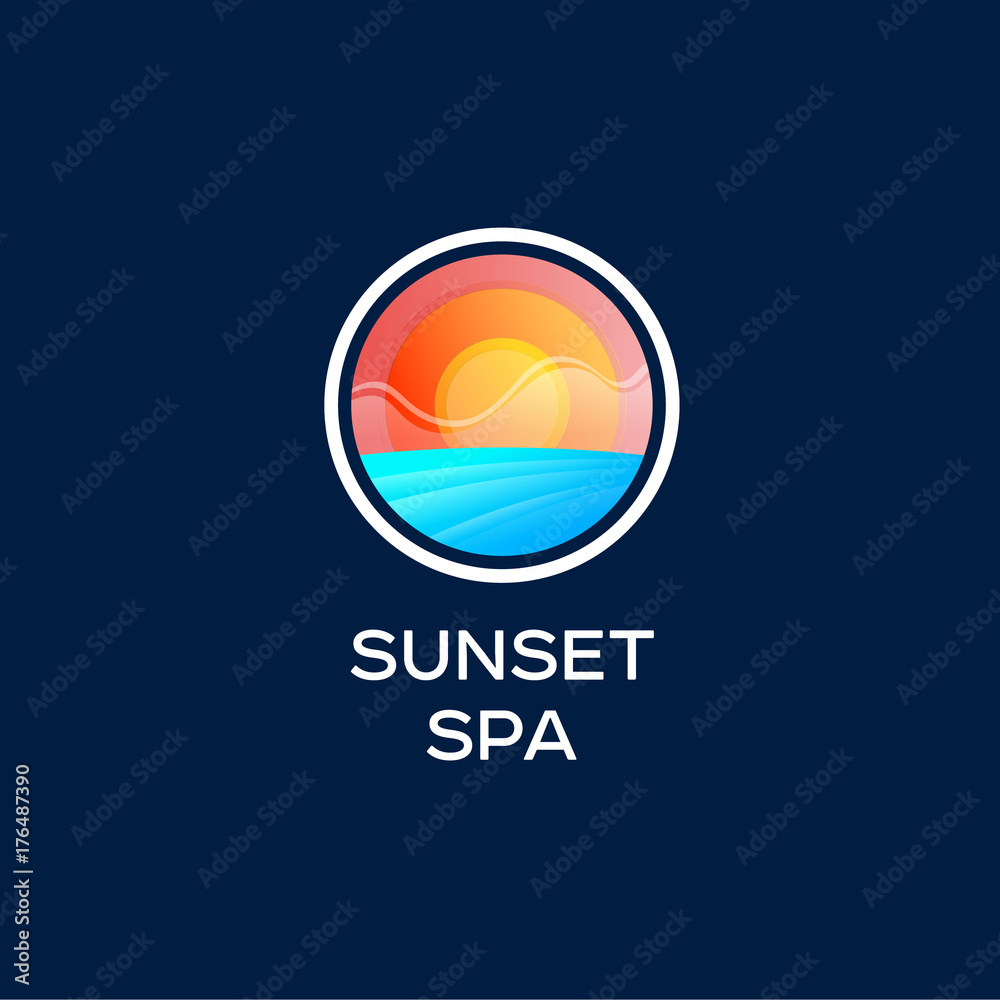 Sunset or sunrise spa logo. Tourism or resort emblem. Stock Vector ...