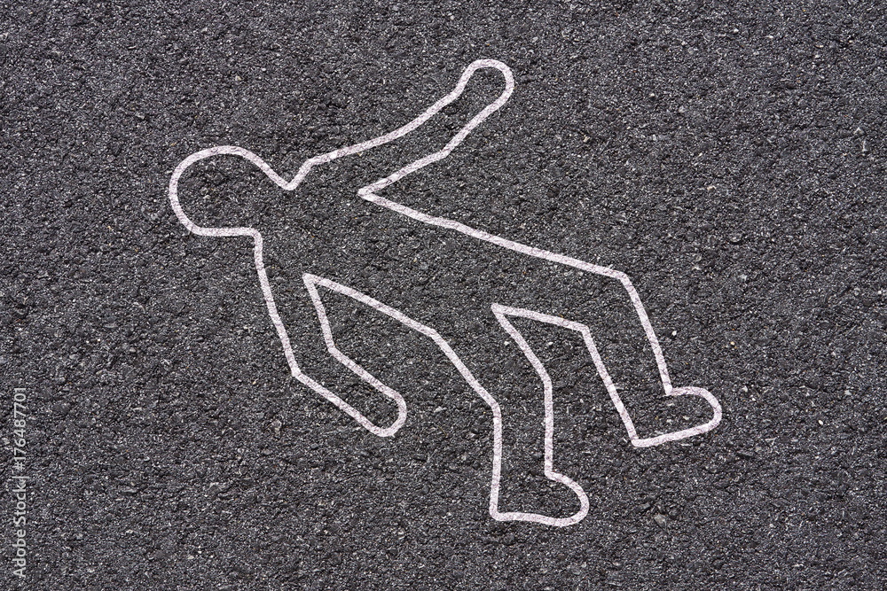 crime scene on street - white shape of body on asphalt texture Stock ...