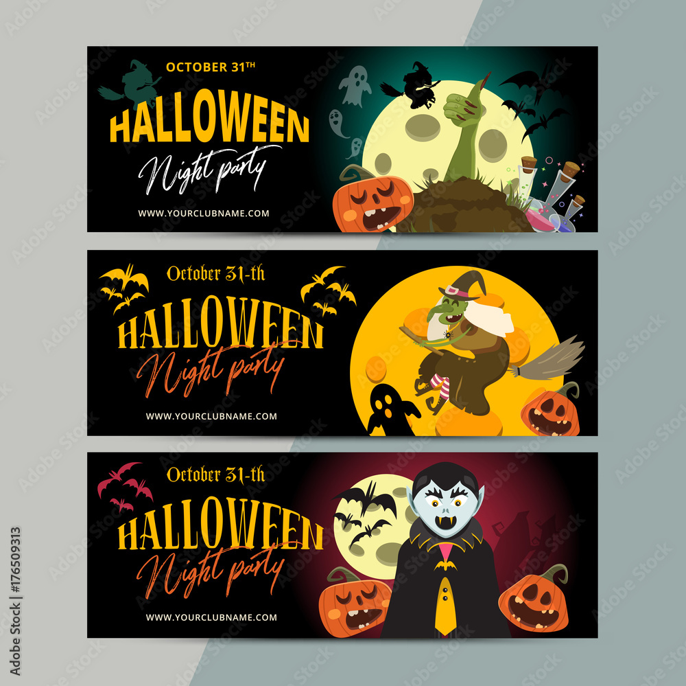 Happy Halloween party ticket template design. All hallow eve invitation ...