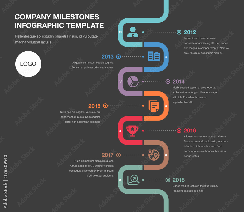Vector infographic company milestones timeline template isolated on ...