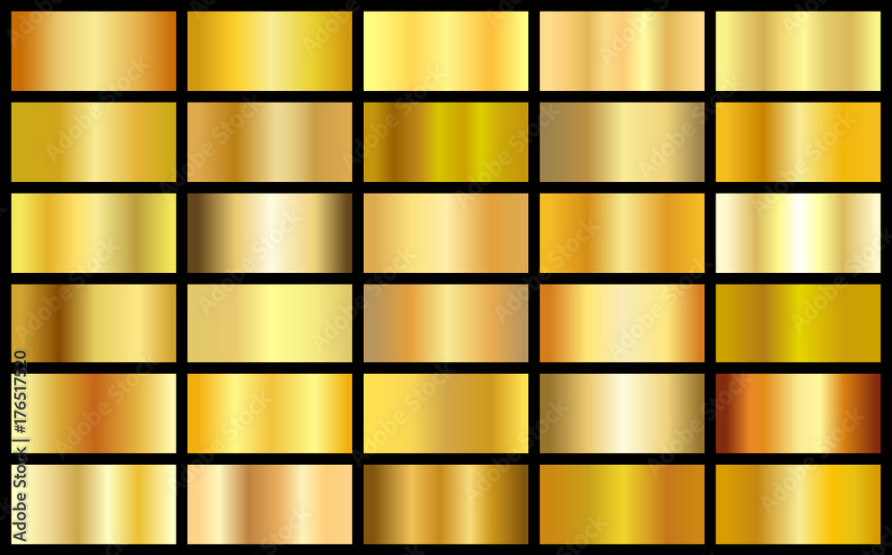 Set of gold realistic metal texture seamless gradient square vector ...