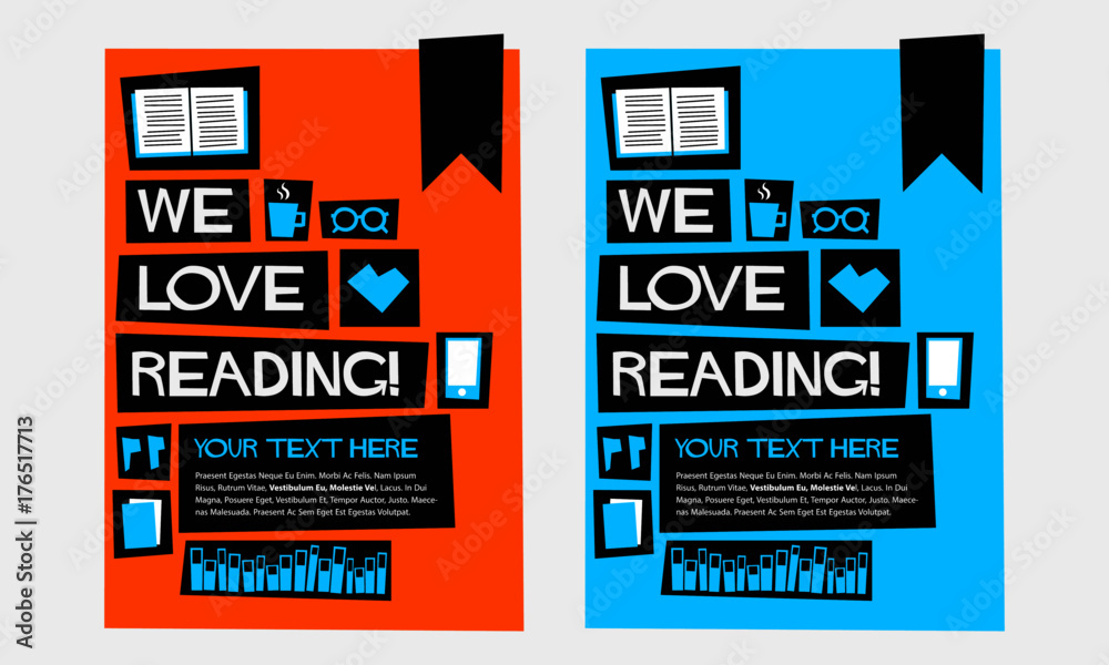 We Love Books! (Flat Style Vector Illustration Reading Quote Poster ...