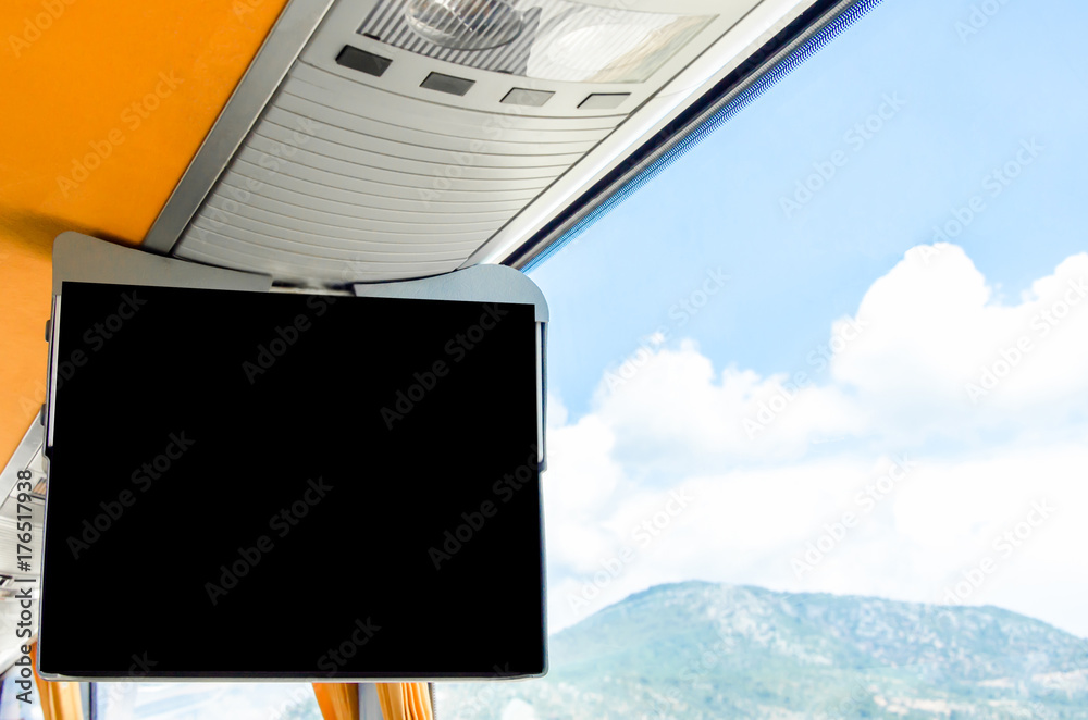 information tv screen with a black background in the bus Stock Photo ...