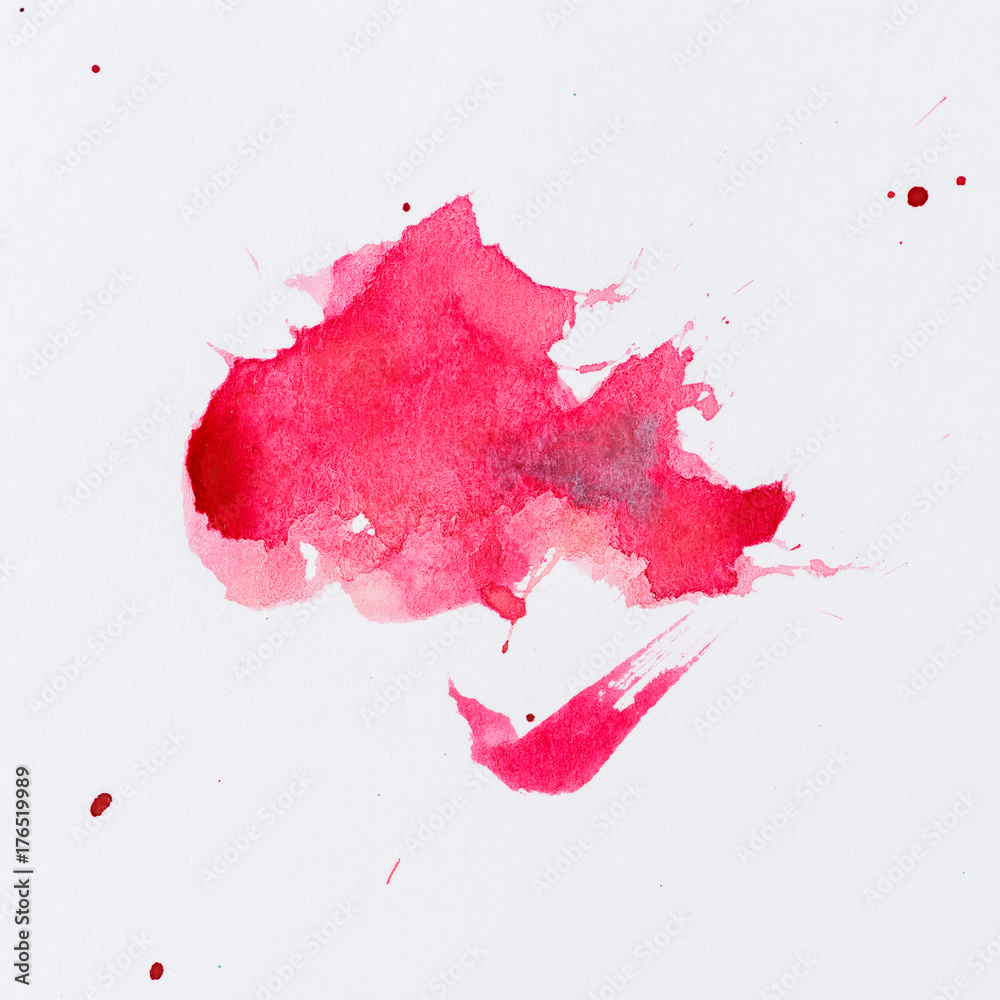Pink paint splatter. Paint splash on white background. Watercolor ...