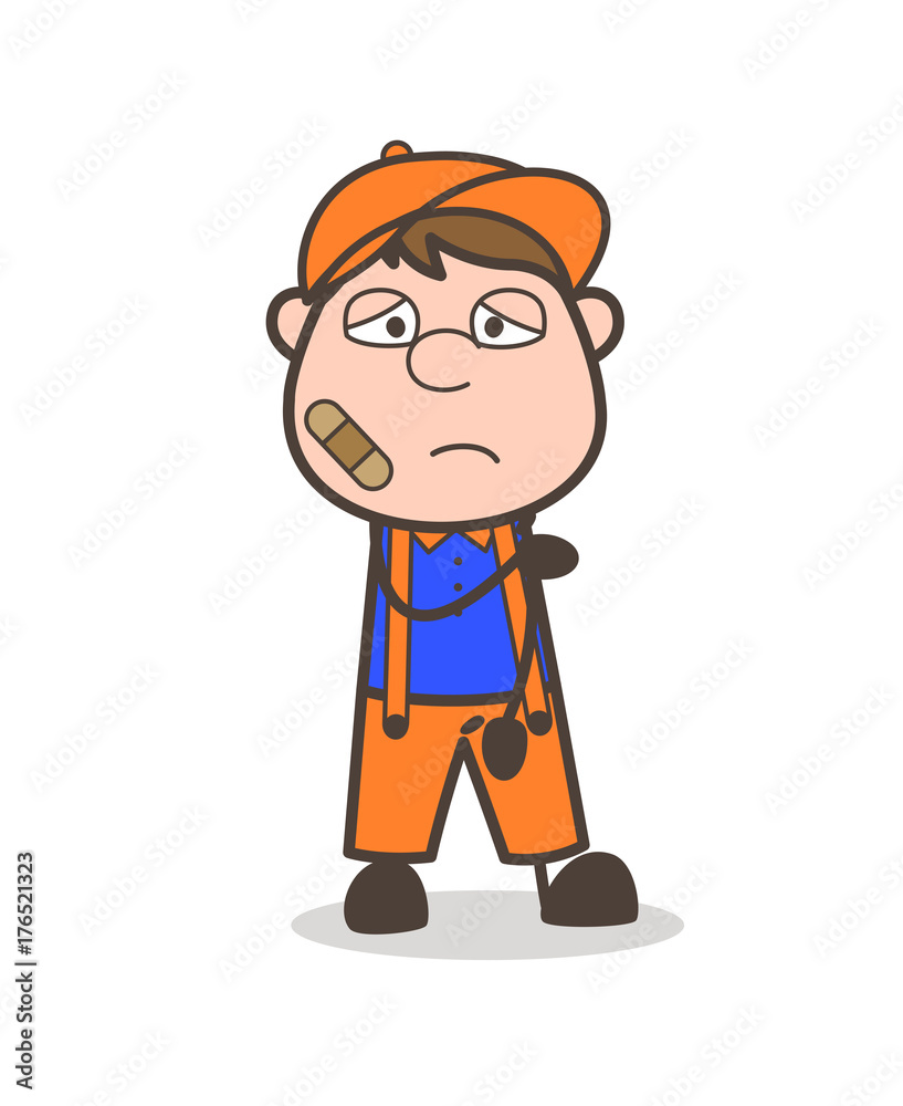 Sad Injured Cartoon Carpenter Employee Stock Vector | Adobe Stock