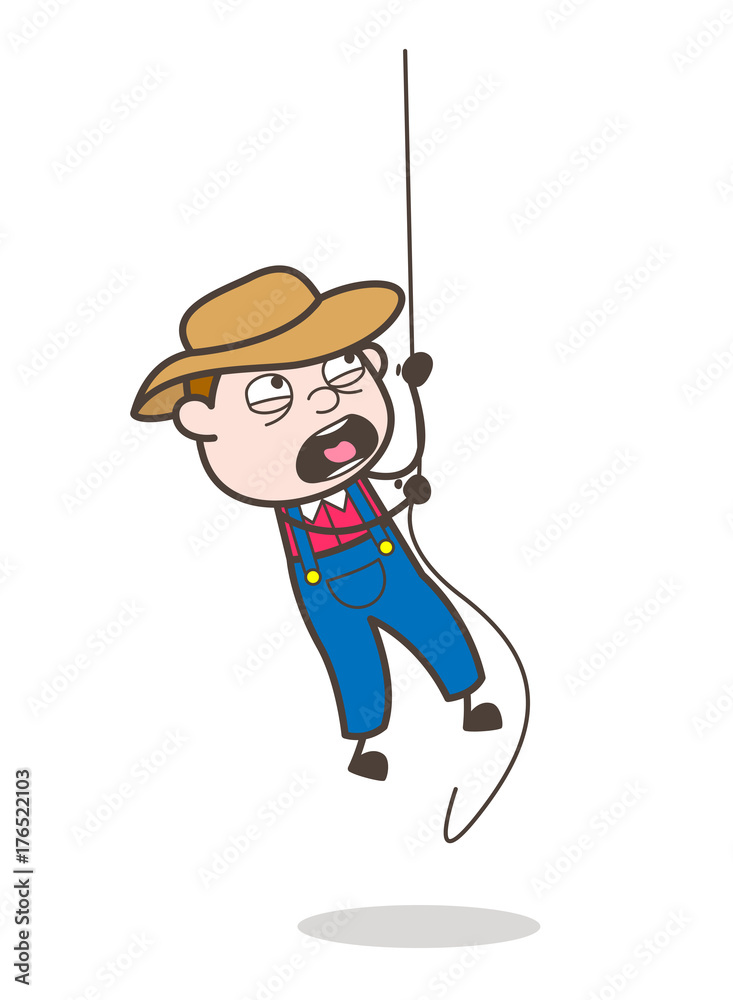 Cartoon Cowboy Person Climbing Rope Vector Concept Stock Vector | Adobe ...