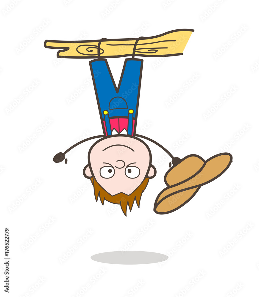 Funny Cartoon Cowboy Character Hanging Upside Down on Branch Vector ...