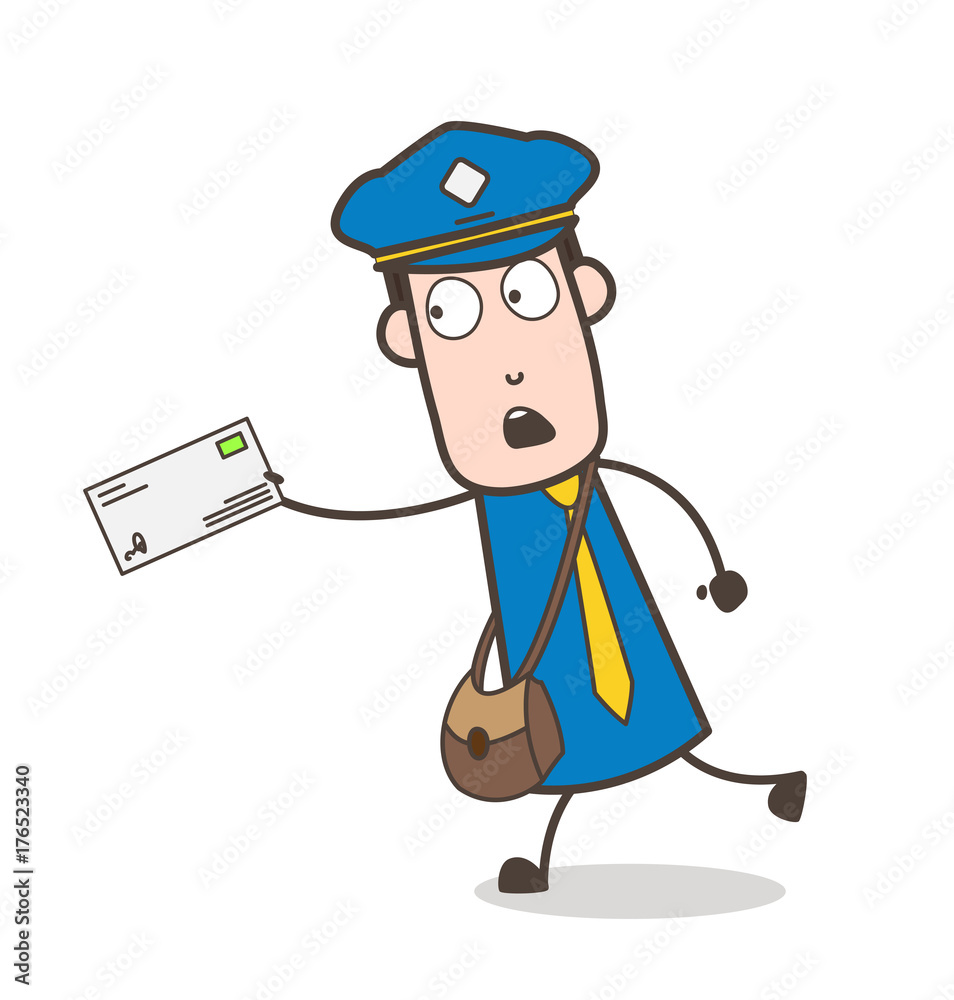 Cartoon Postman Running in Hurry to Deliver Letter Stock Vector | Adobe ...