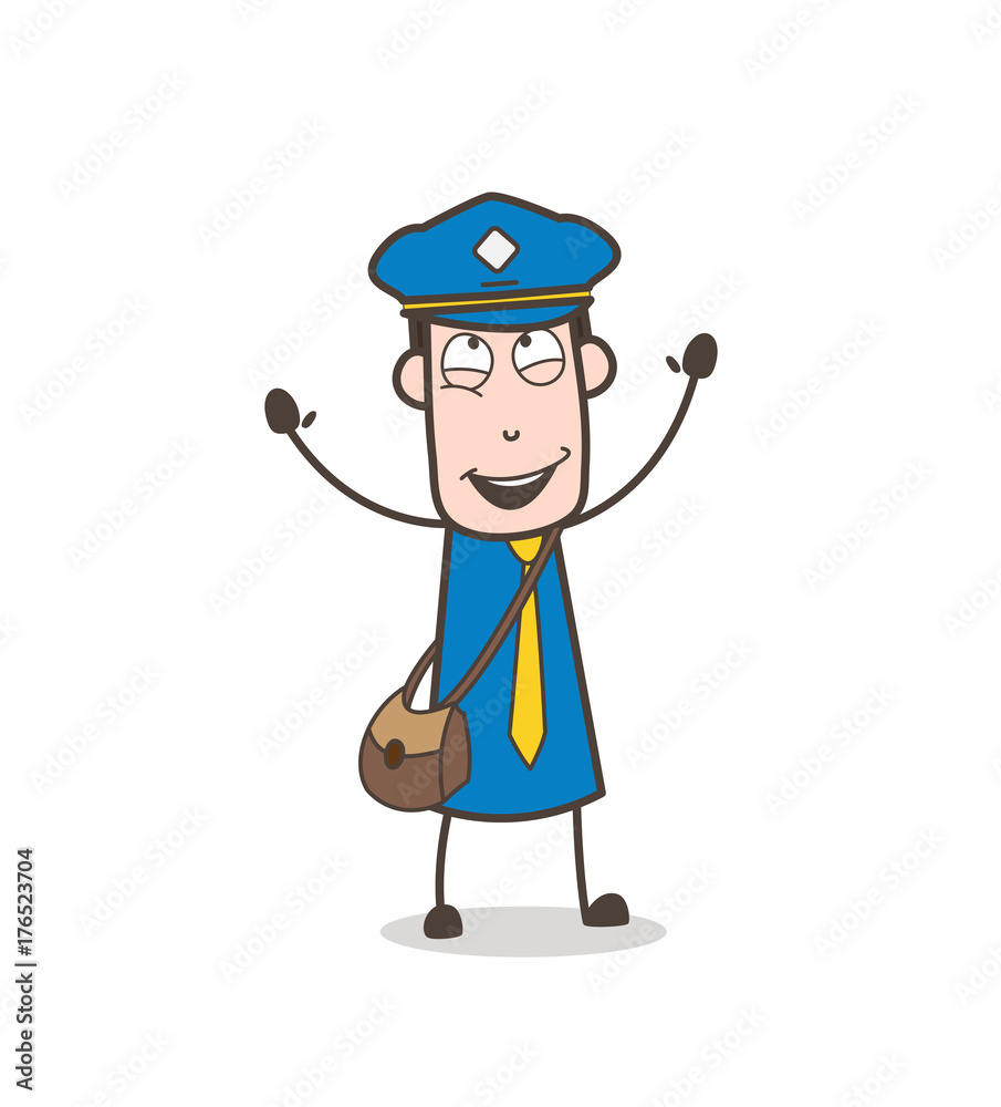 Happy Postman Raising Hands Vector Stock Vector | Adobe Stock
