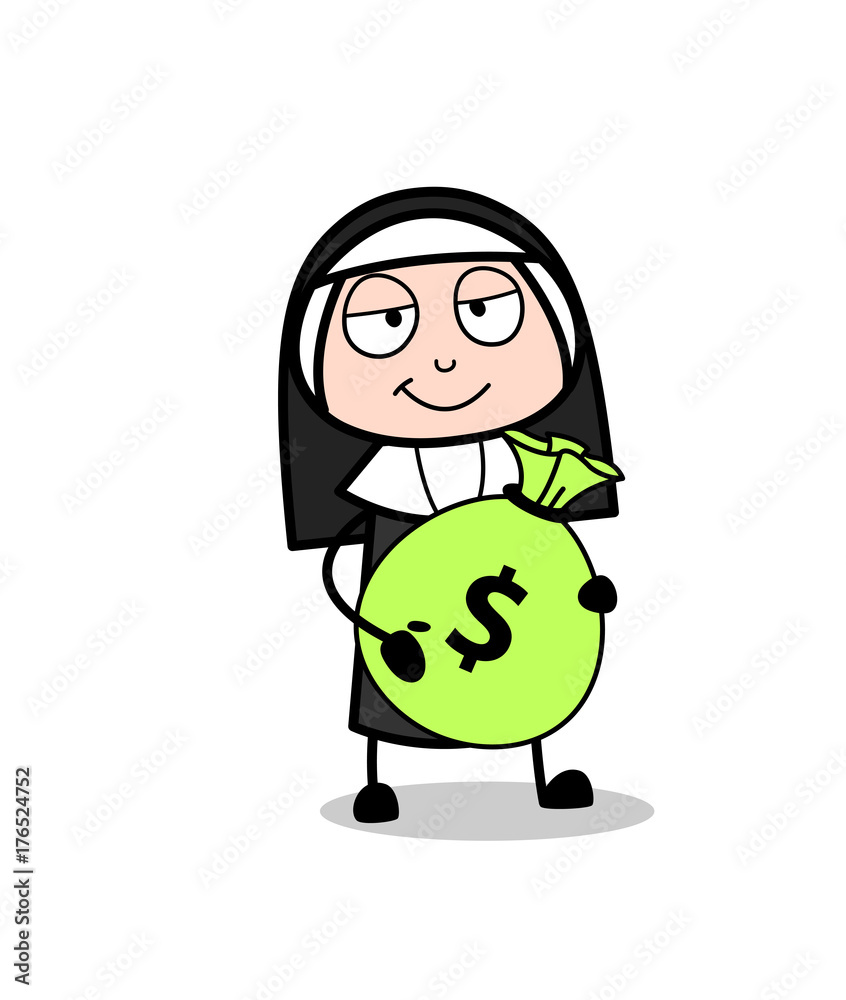 Cartoon Happy Nun with Currency Bundle Vector Stock Vector | Adobe Stock