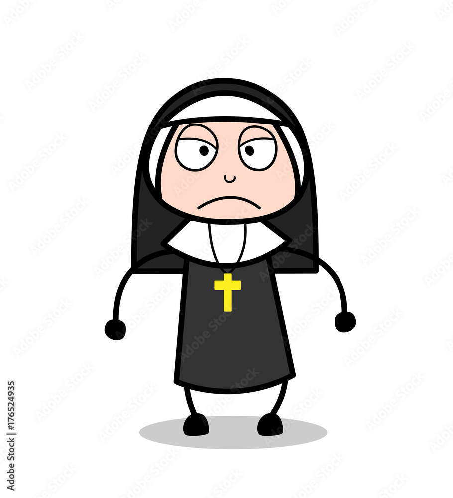 Cartoon Nun Priest in Angry Mood Vector Stock Vector | Adobe Stock
