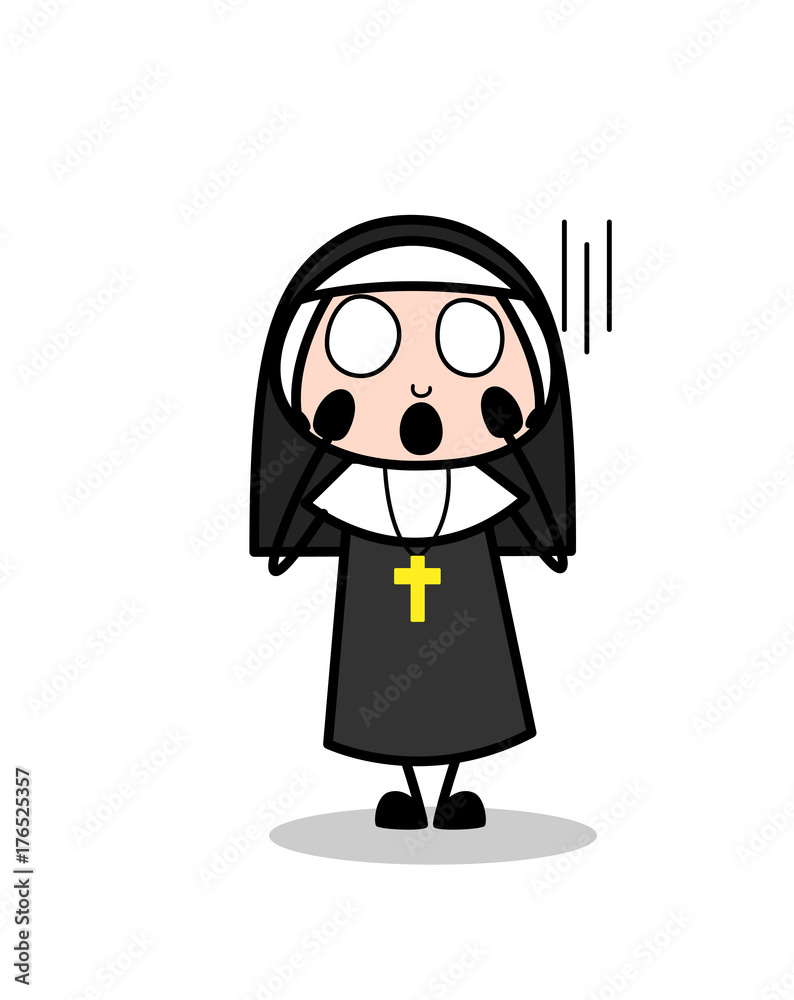 Cartoon Nun Screaming in Fear Vector Stock Vector | Adobe Stock