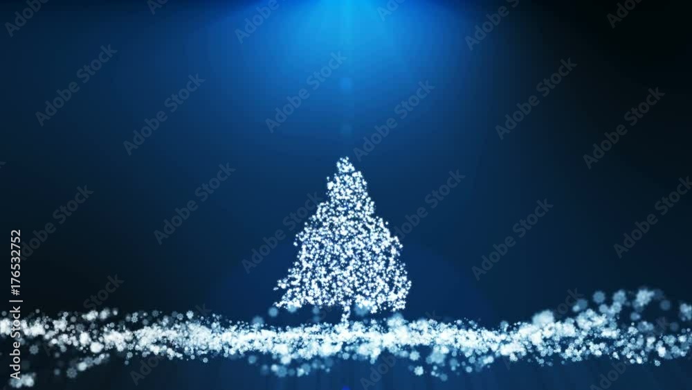 Animation motion background, The particle merges into a Christmas tree ...