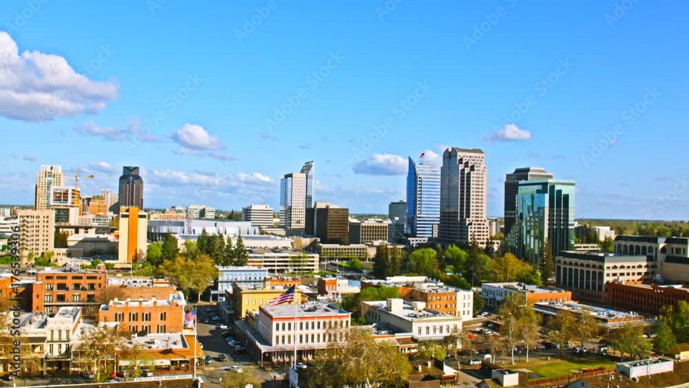 Cinematic aerial of Sacramento downtown, capital of California state ...