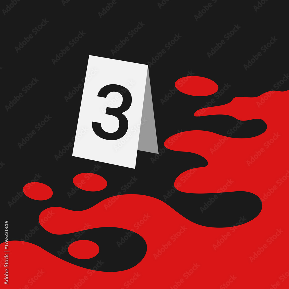 Crime scene - evidence marking during investigation of murder. Red ...