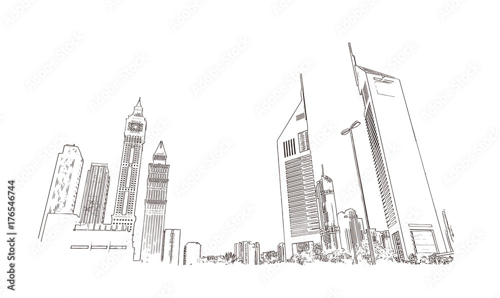 Sketch of Emirates Tower Dubai UAE in vector illustration. Stock Vector ...