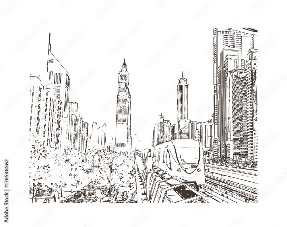Sketch of Dubai Metro in vector illustration. Stock Vector | Adobe Stock