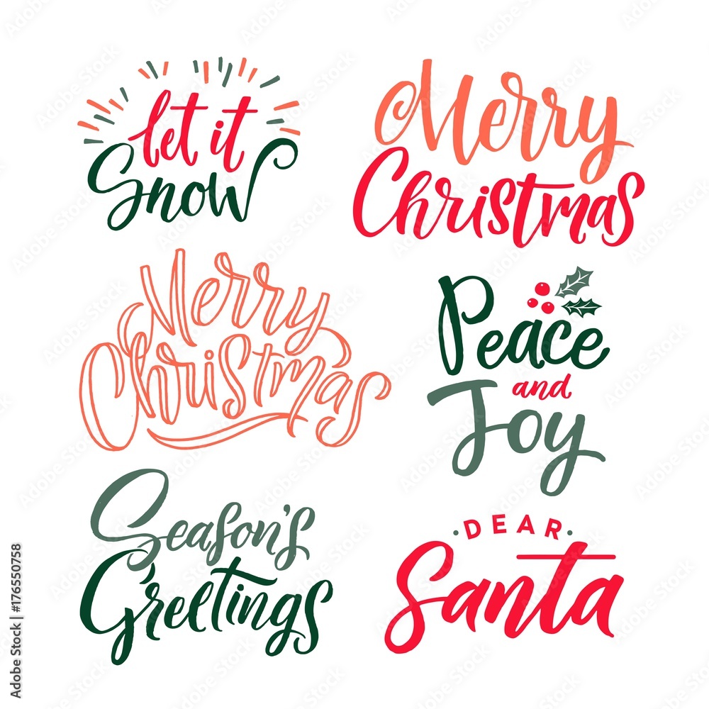 Merry Christmas and Happy New Year vector lettering, Holiday ...