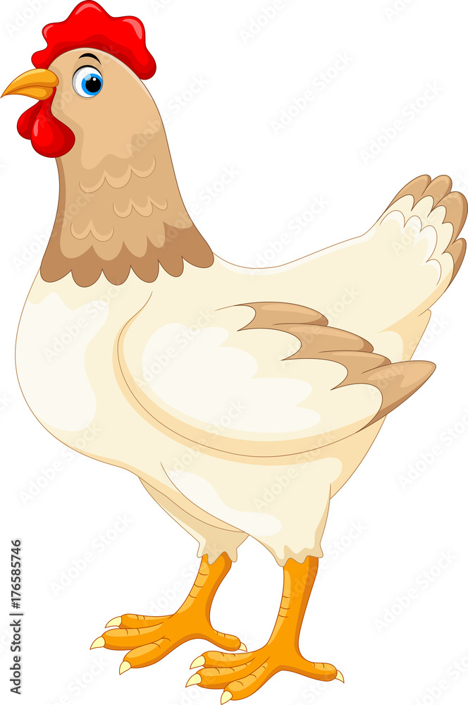 Vector Illustration of cute cartoon hen isolated on white background ...