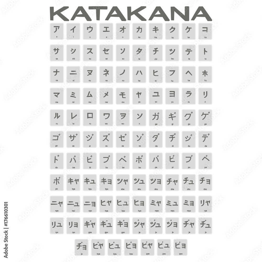 Set of monochrome icons with japanese alphabet katakana for your design ...