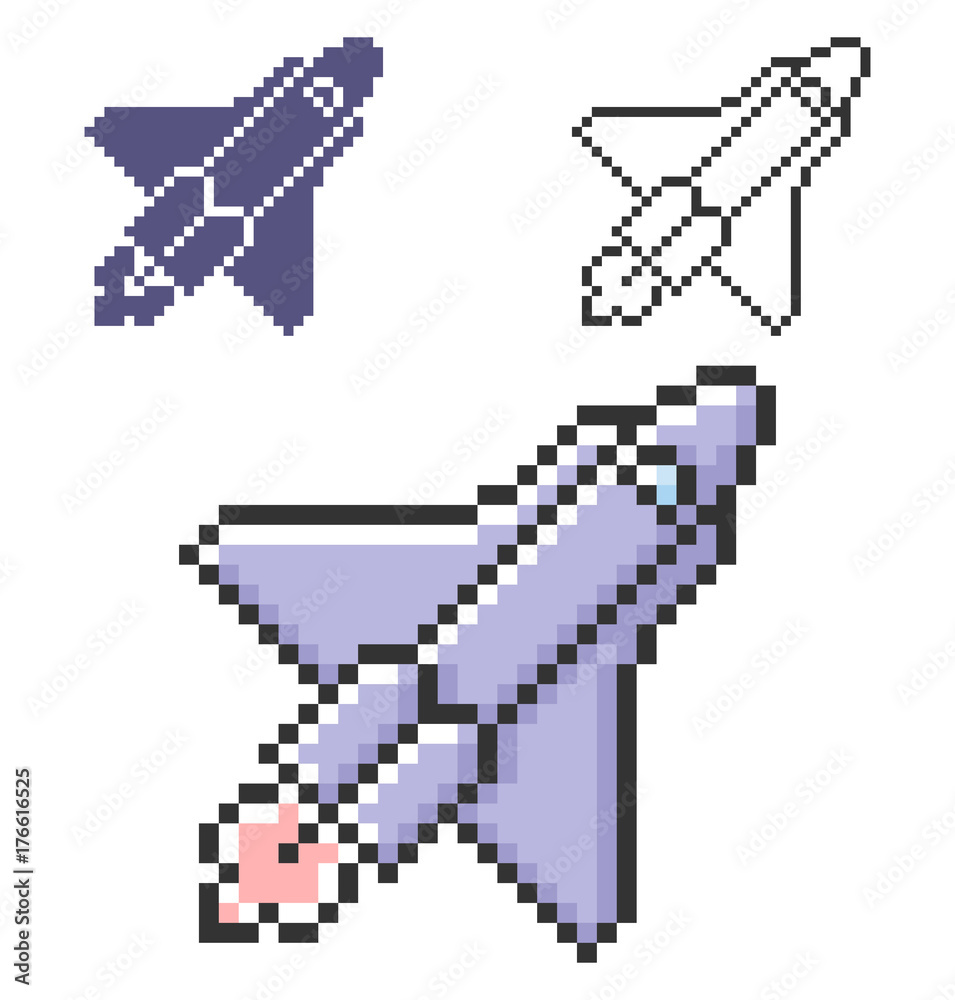 Pixel icon of space shuttle in three variants. Fully editable Stock ...