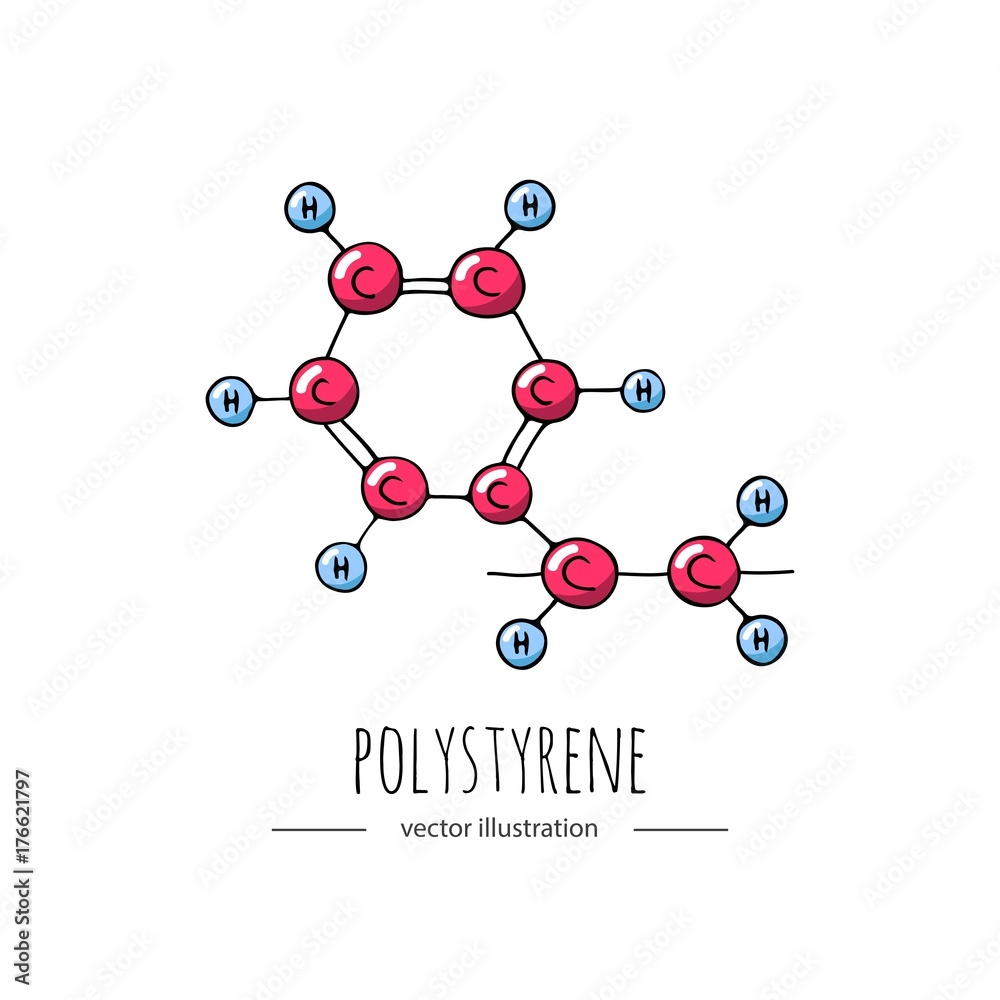 Hand drawn doodle Polystyrene chemical formula icon. Vector ...