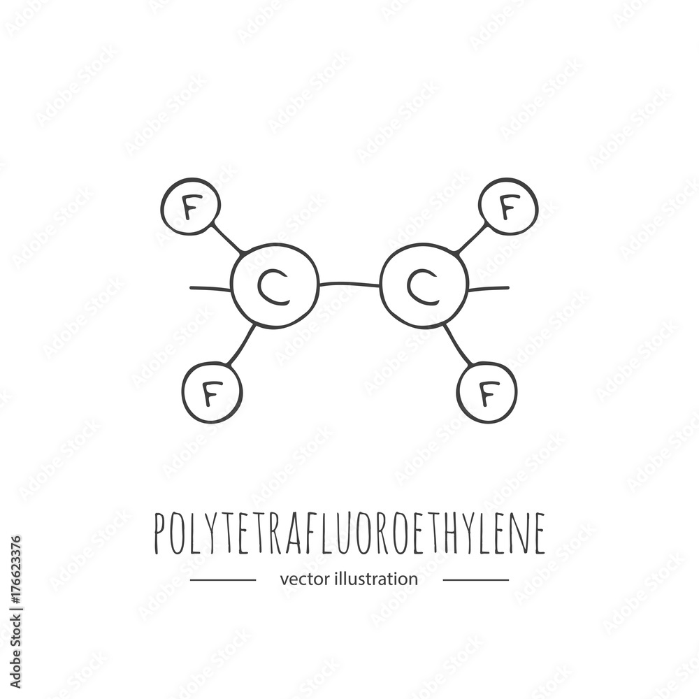 Hand drawn doodle polytetrafluoroethylene chemical formula icon. Vector ...