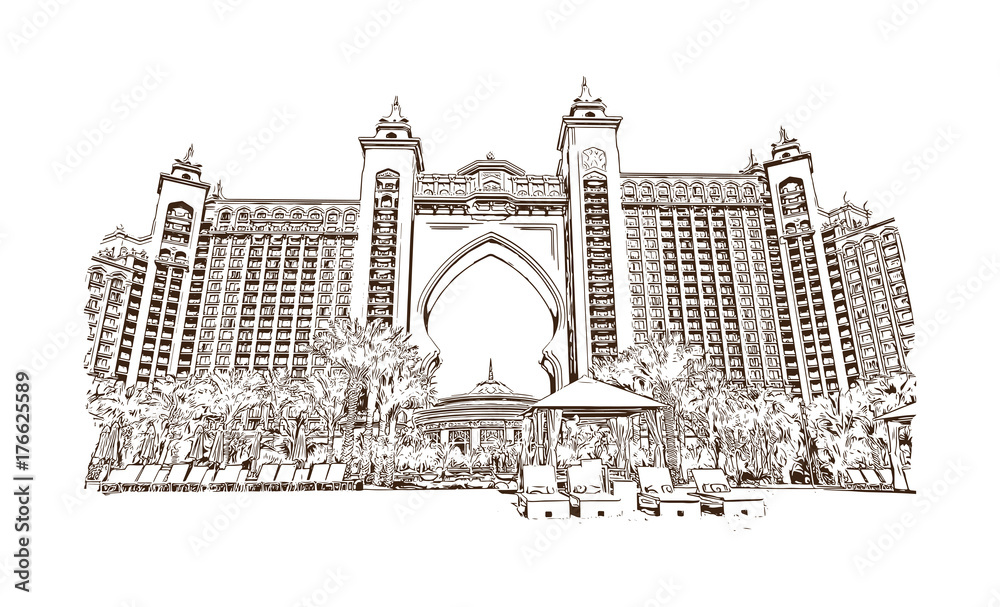 Sketch of Atlantis Hotel Dubai UAE in vector illustration. Stock Vector ...