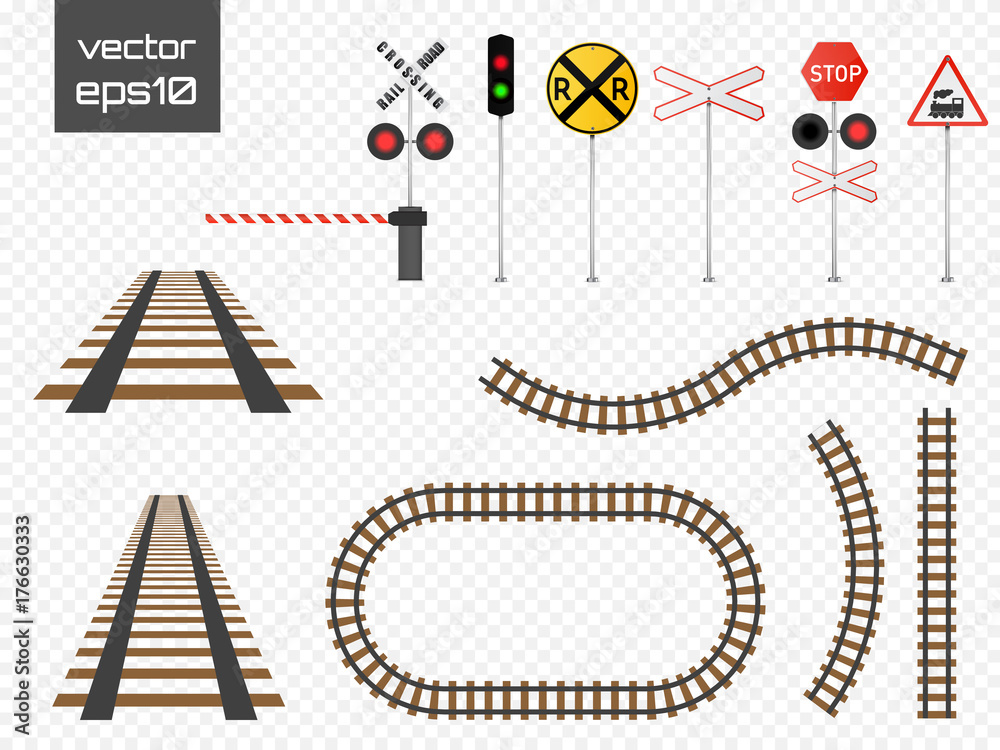 Vector rails set. Railways on white background. Railroad tracks. Stock ...