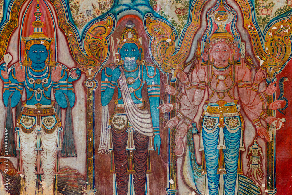Old murals inside the caves of the Buddhist temple and monastery ...