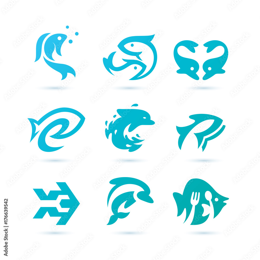 Set of Fish Logo Vector - AquaticLogo Stock Vector | Adobe Stock