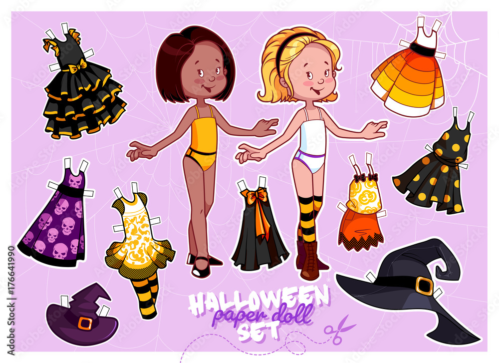 Cute paper doll in Halloween theme. Stock Vector | Adobe Stock