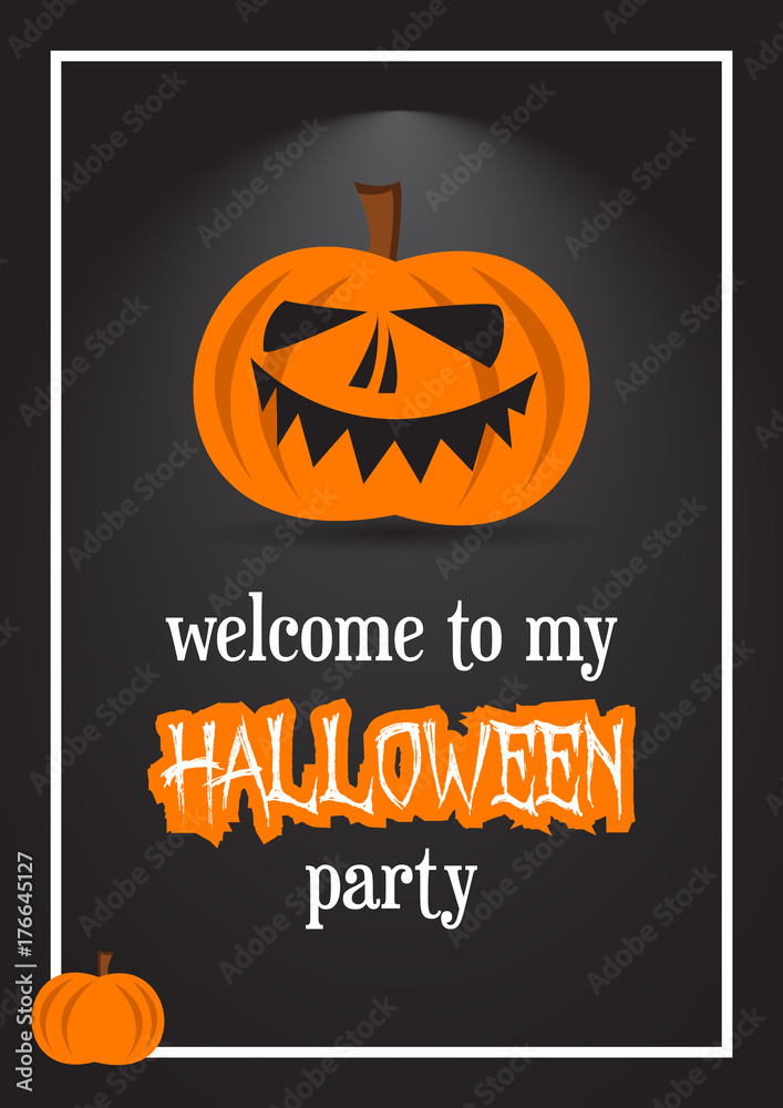 Welcome to my halloween party invitation card. Holiday design for night ...