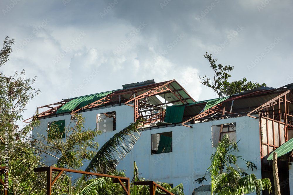 Modern buildings completely destroyed by the passage of a major ...