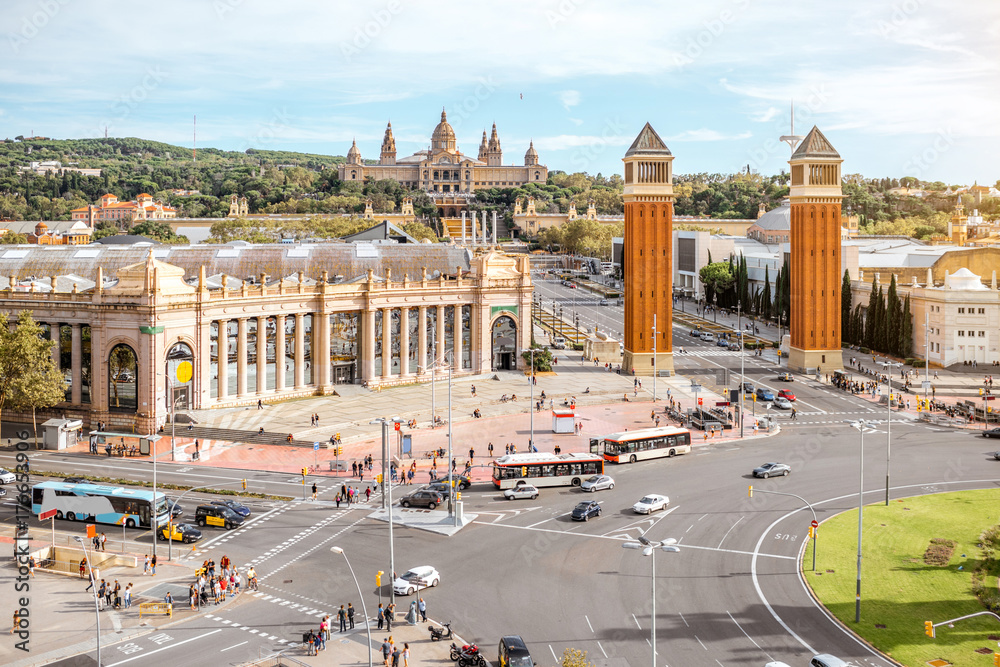 Top view on the Spain square with Venetian columns and Art museum in ...